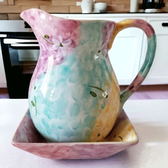Kitchen | Pitcher Bowl Dish Set Ceramic Floral Flower Lavender Yellow ...
